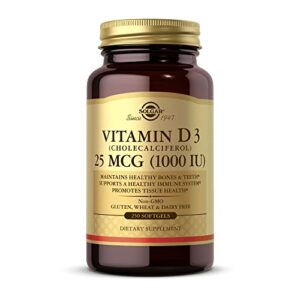 solgar vitamin d3 (cholecalciferol) 25 mcg (1000 iu), 250 softgels - helps maintain healthy bones & teeth - immune system support - non-gmo, gluten free, dairy free - 250 servings