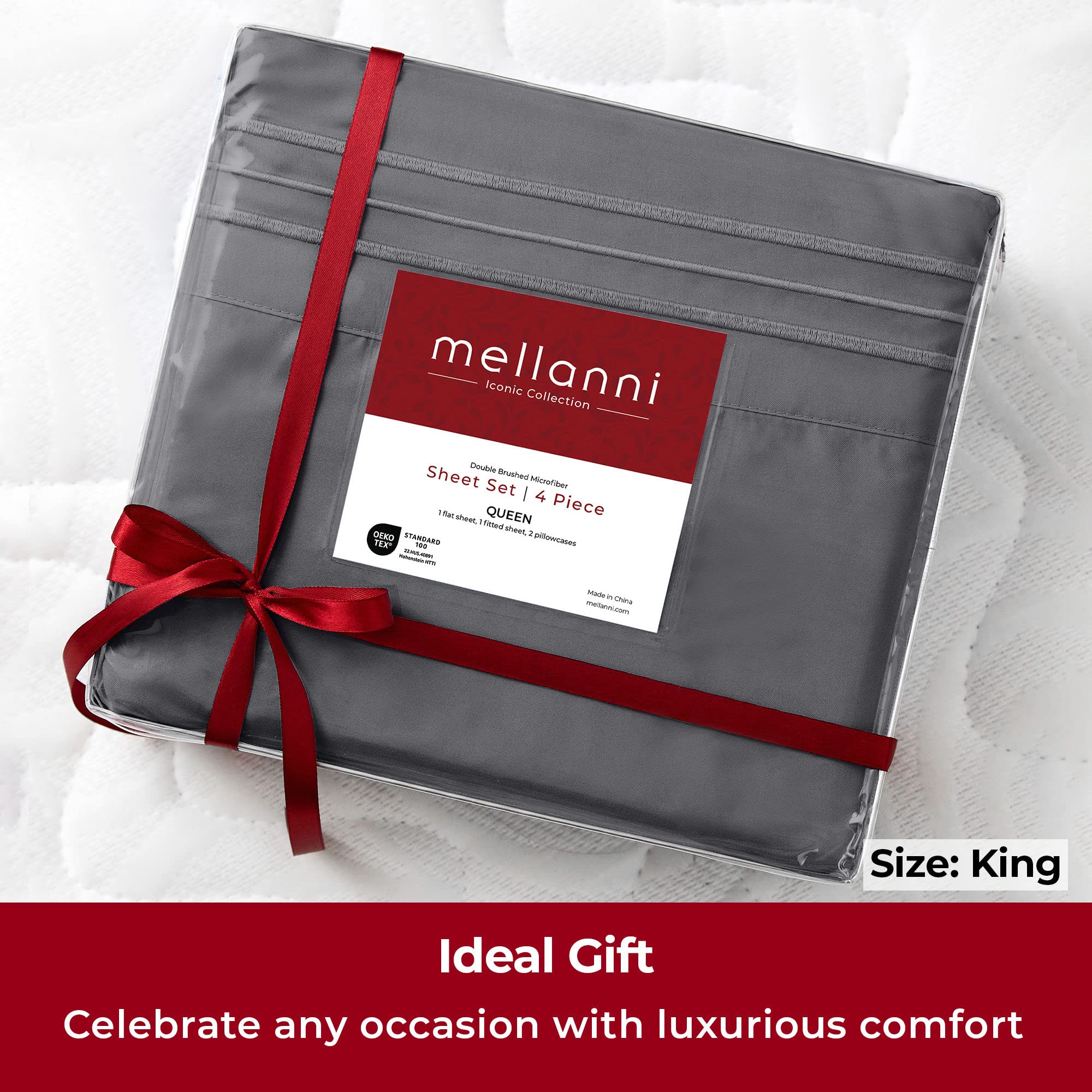 Mellanni King Sheets Set - 4 PC Iconic Collection Bedding Sheets & Pillowcases - Hotel Luxury, Extra Soft, Cooling Bed Sheets - Deep Pocket up to 16 inch (King, Gray)