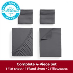 Mellanni King Sheets Set - 4 PC Iconic Collection Bedding Sheets & Pillowcases - Hotel Luxury, Extra Soft, Cooling Bed Sheets - Deep Pocket up to 16 inch (King, Gray)