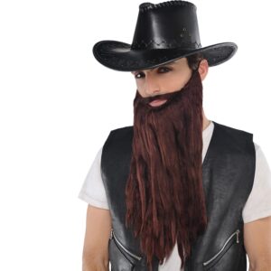 amscan long plush beard/moustache costume accessory - one size, brown - 1 pc.