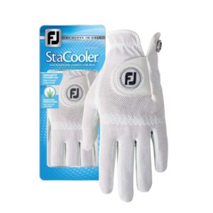 footjoy women's stacooler golf glove, pearl large, worn on left hand