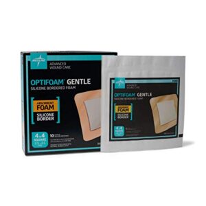 medline optifoam gentle foam wound dressing with silicone adhesive border, 4" x 4", educational packaging, pack of 10