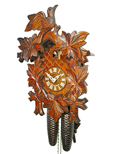 Wall Cuckoo Clock Mechanical 8 Day with 1 Bird & 5 Leaves; German Black Forest Coco Coo-Coo Clocks