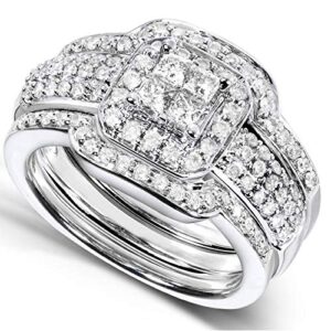 kobelli princess diamond wedding set 3/4 carat (ctw) in 14k white gold - 3 piece set, size 7, white gold