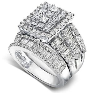 kobelli diamond engagement ring and wedding band set 2 3/5 carats (ctw) in 14k white gold, size 5, white gold