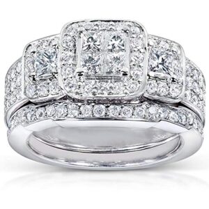 Kobelli Princess Diamond Wedding Ring Set 1 1/6 carat (ctw) in 14k White Gold, Size 8, White Gold