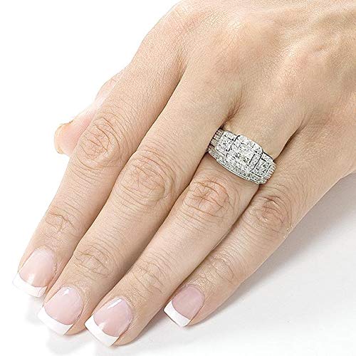 Kobelli Princess Diamond Wedding Ring Set 1 1/6 carat (ctw) in 14k White Gold, Size 8, White Gold