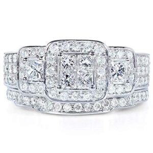 Kobelli Princess Diamond Wedding Ring Set 1 1/6 carat (ctw) in 14k White Gold, Size 8, White Gold