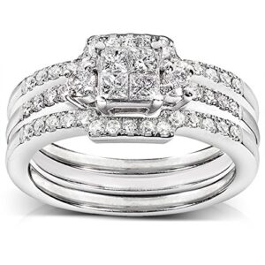 kobelli diamond engagement ring and wedding band set 1/2 carat (ctw) in 14k white gold (3 piece set), size 5, white gold