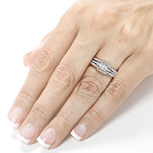 Kobelli Diamond Engagement Ring and Wedding Band Set 1/2 carat (ctw) in 14k White Gold (3 Piece Set), Size 8, White Gold