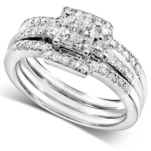 Kobelli Diamond Engagement Ring and Wedding Band Set 1/2 carat (ctw) in 14k White Gold (3 Piece Set), Size 10, White Gold