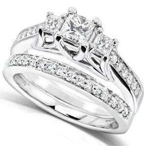 kobelli three-stone diamond engagement ring and wedding band set 4/5 carat (ctw) in 14k white gold, size 7, white gold