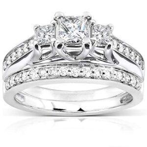 Kobelli Three-Stone Diamond Engagement Ring and Wedding Band Set 4/5 carat (ctw) in 14k White Gold, Size 7, White Gold