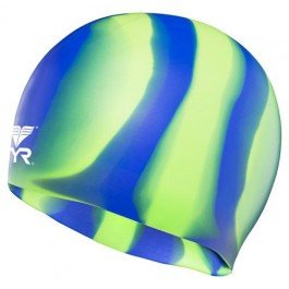 tyr multi colour silicone swim cap green/blue