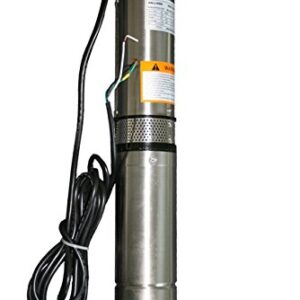 Hallmark Industries MA0343X-4 Deep Well Submersible Pump, 1/2 hp, 110V, 60 Hz, 25 GPM, 150' Head, Stainless Steel, 4"