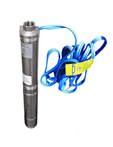 Hallmark Industries MA0343X-4 Deep Well Submersible Pump, 1/2 hp, 110V, 60 Hz, 25 GPM, 150' Head, Stainless Steel, 4"