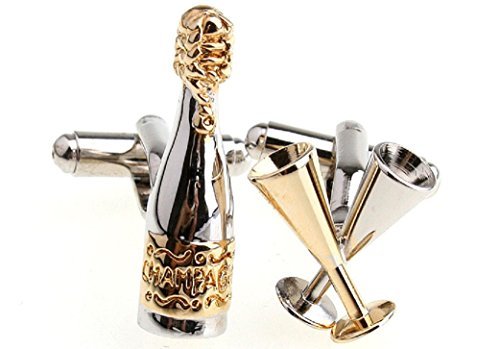 MRCUFF Champagne Wine Bottle and Glasses Pair of Cufflinks in a Presentation Gift Box & Polishing Cloth