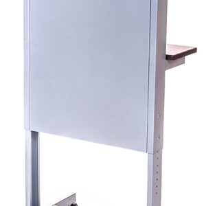 Stand Up Desk Store Mobile Adjustable Height Rolling Lectern Podium with Heavy Duty Steel Frame (Silver Frame/Dark Walnut Shelves, 25.5" Wide)