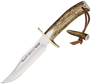 muela gred-16 genuine stag horn handle hunting knife with leather sheath, gold