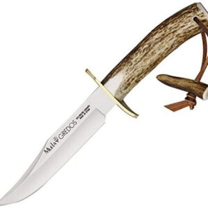 MUELA GRED-16 Genuine Stag Horn Handle Hunting Knife with Leather Sheath, gold