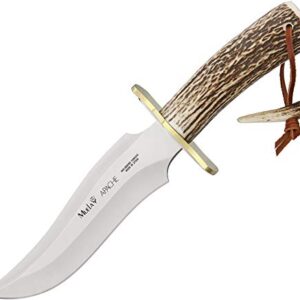 Muela Apache Red Stag Horn Handle Hunting Knife with Leather Sheath, 7-5/8"