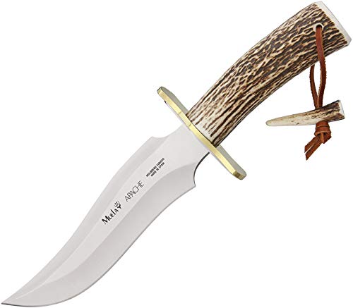 Muela Apache Red Stag Horn Handle Hunting Knife with Leather Sheath, 7-5/8"