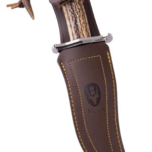 Muela Apache Red Stag Horn Handle Hunting Knife with Leather Sheath, 7-5/8"