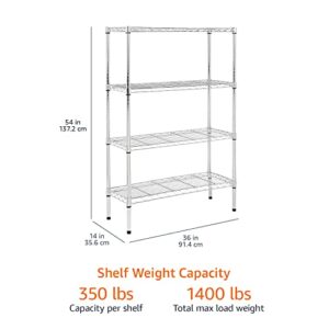 Amazon Basics 4-Shelf Adjustable, Heavy Duty Wide Storage Shelving Unit (350 lbs loading capacity per shelf), Steel Organizer Wire Rack, 36" L x 14" W x 54" H, Chrome Silver