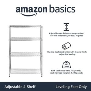 Amazon Basics 4-Shelf Adjustable, Heavy Duty Wide Storage Shelving Unit (350 lbs loading capacity per shelf), Steel Organizer Wire Rack, 36" L x 14" W x 54" H, Chrome Silver