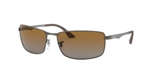 ray-ban men's rb3498 rectangular sunglasses, matte gunmetal/polarized grey gradient brown, 61 mm + 1