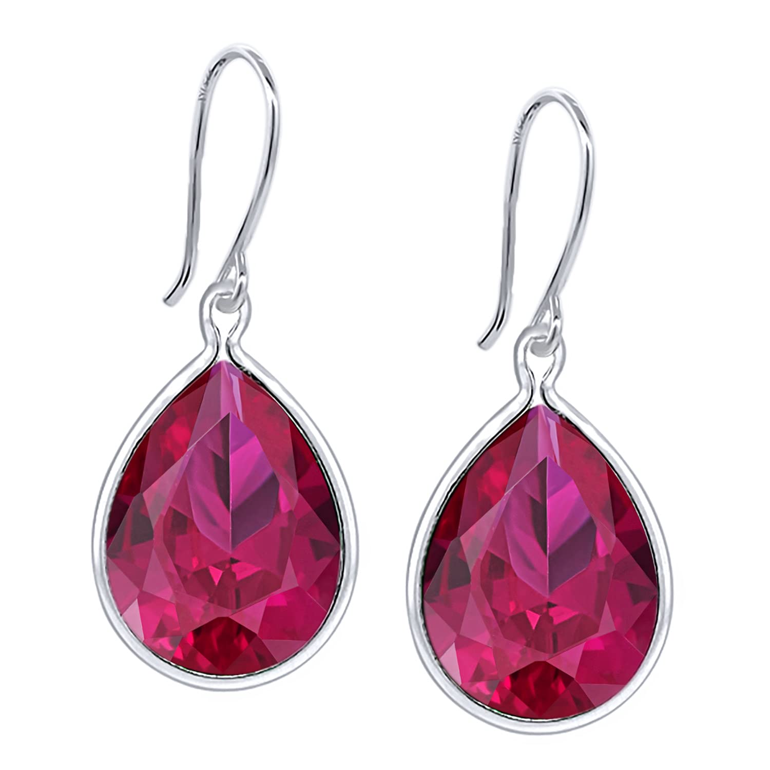 Gem Stone King 925 Sterling Silver Red Created Ruby Dangle Earrings For Women (19.24 Cttw, Pear Shape 16X12MM)