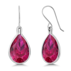 gem stone king 925 sterling silver red created ruby dangle earrings for women (19.24 cttw, pear shape 16x12mm)