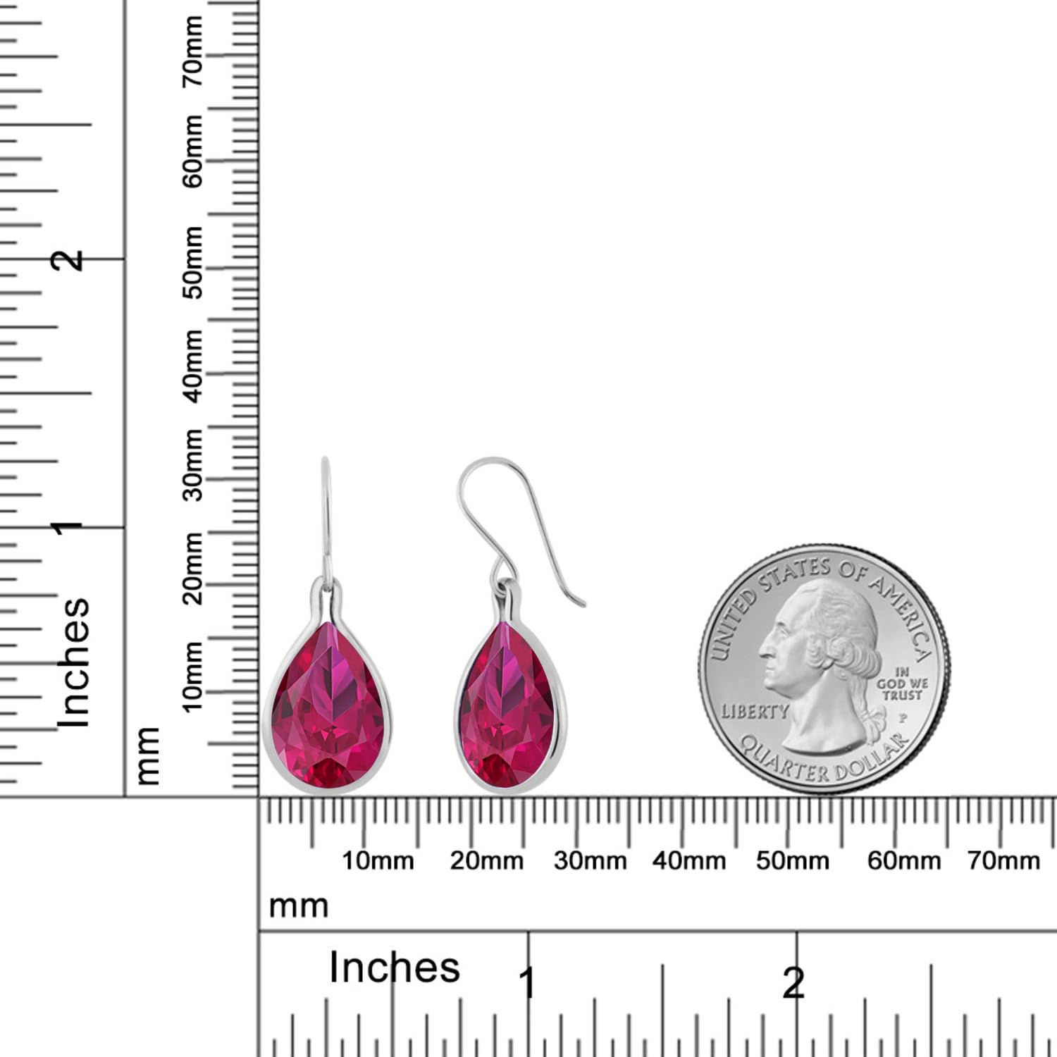 Gem Stone King 925 Sterling Silver Red Created Ruby Dangle Earrings For Women (19.24 Cttw, Pear Shape 16X12MM)