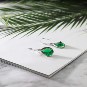 Gem Stone King 925 Sterling Silver Green Simulated Emerald Teardrop Dangle Earrings For Women | 16.50 Cttw | Pear Shape 16X12MM