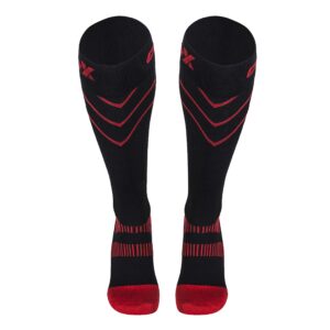 csx 20-30 mmhg compression socks for men and women, knee high, recovery support, athletic sport fit, red on black, medium