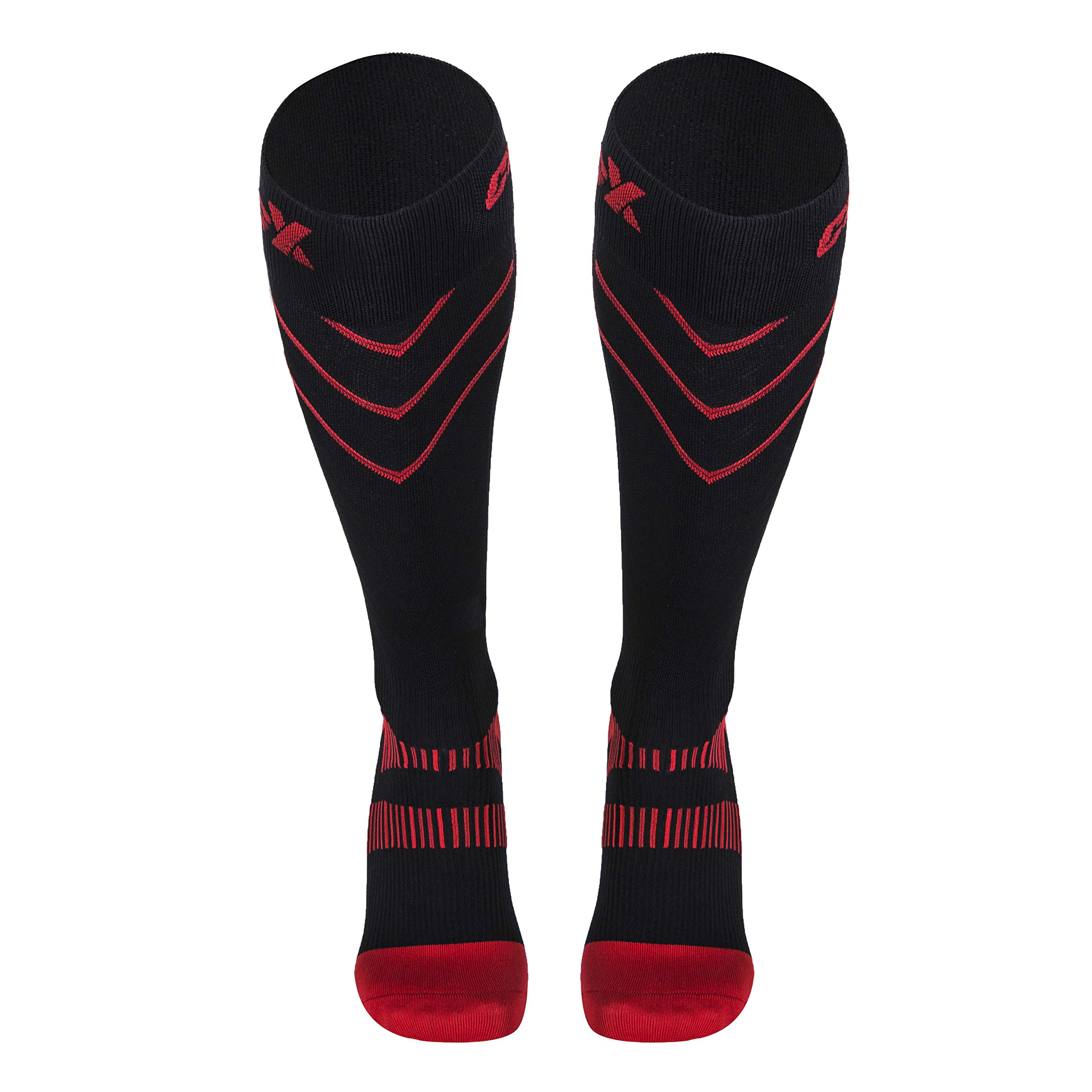 CSX 20-30 mmHg Compression Socks for Men and Women, Knee High, Recovery Support, Athletic Sport Fit, Red on Black, Medium