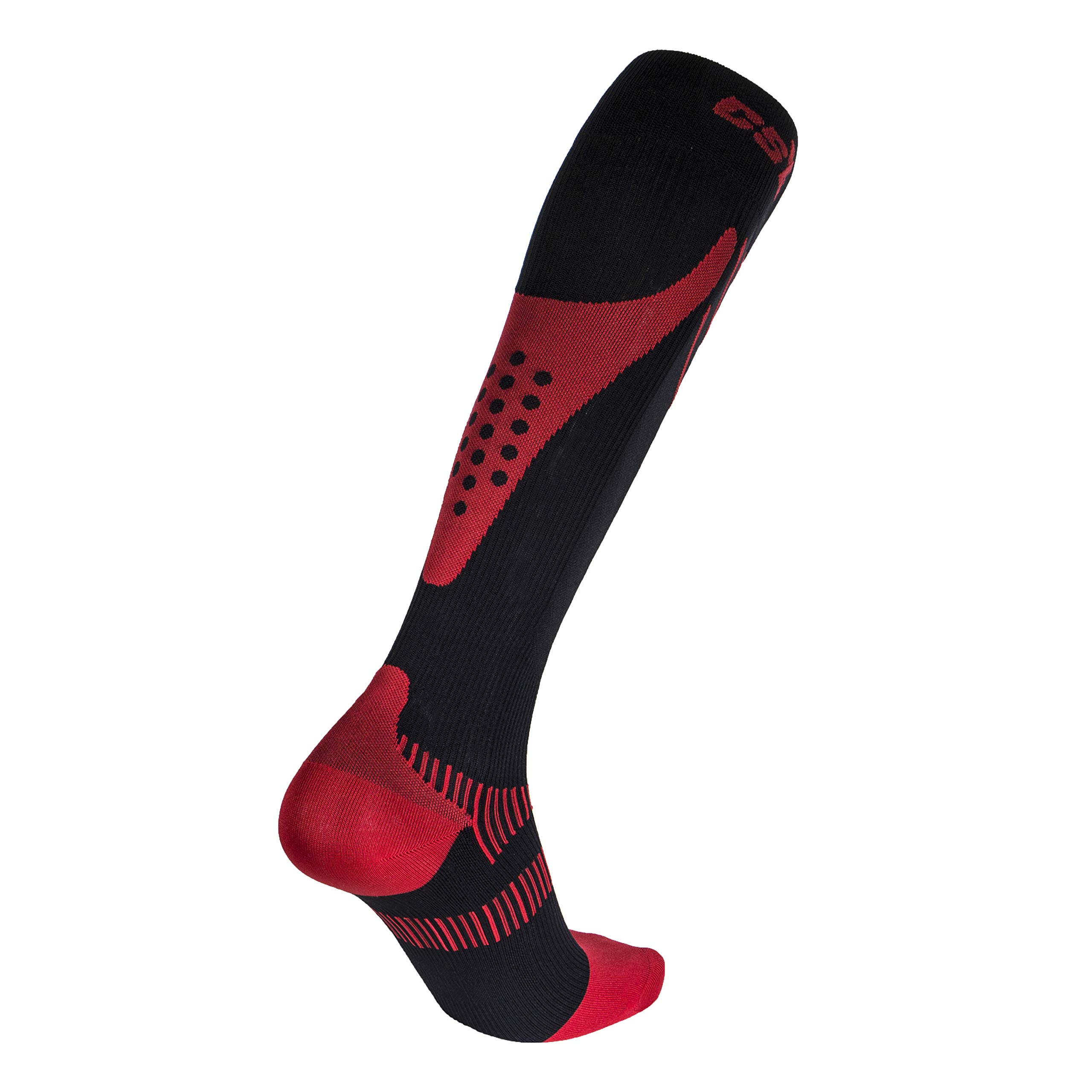 CSX 20-30 mmHg Compression Socks for Men and Women, Knee High, Recovery Support, Athletic Sport Fit, Red on Black, Medium