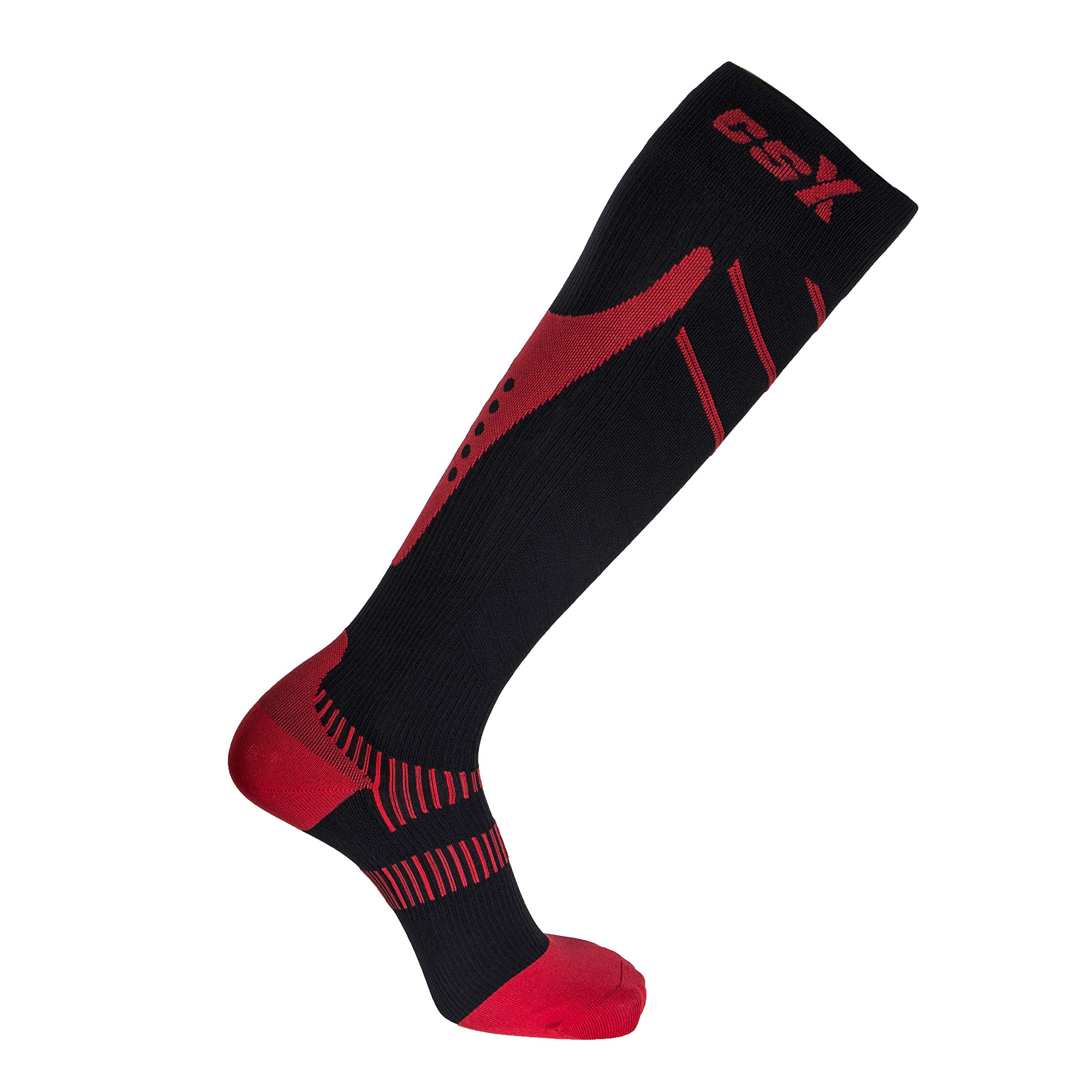 CSX 20-30 mmHg Compression Socks for Men and Women, Knee High, Recovery Support, Athletic Sport Fit, Red on Black, Medium