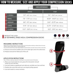 CSX 20-30 mmHg Compression Socks for Men and Women, Knee High, Recovery Support, Athletic Sport Fit, Red on Black, Medium