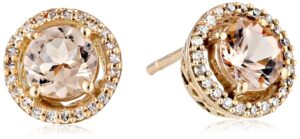 amazon collection 10k rose gold morganite round with diamond halo stud earrings (1/10 cttw)