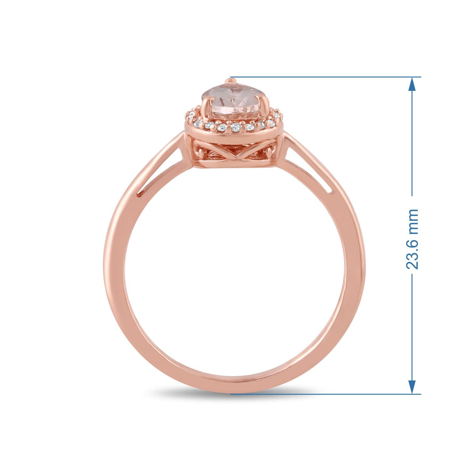 Jewelili 10K Rose Gold 8x5 MM Pear Shape Morganite and Natural White Round Diamond Accent Halo Ring, Size 7