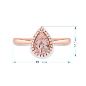 Jewelili 10K Rose Gold 8x5 MM Pear Shape Morganite and Natural White Round Diamond Accent Halo Ring, Size 7