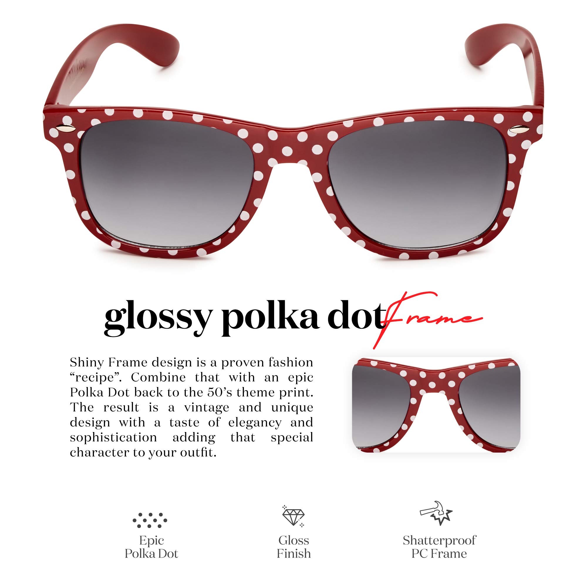 Retro Rewind Polka Dot Vintage Fashion Sunglasses for Women UV400 Trendy Fun Print Sun Glasses