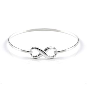 silverly 925 sterling silver infinity bangle with hook clasp - solid silver bracelet - classic jewelry for women and teenage girls - wedding gift - gifts for girlfriend - friendship bracelets