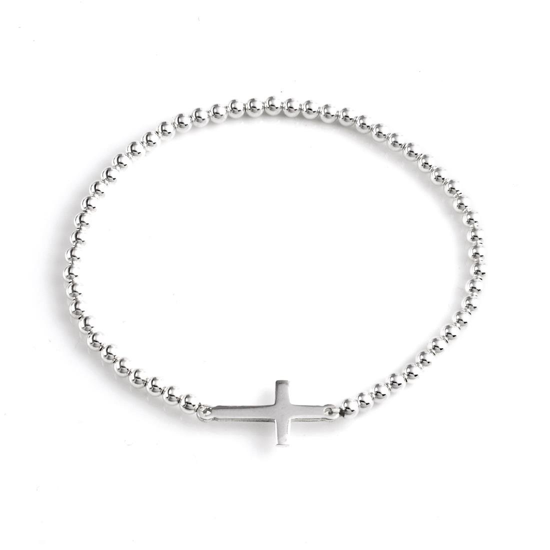 Silverly Cross Stretch 925 Sterling Silver Bracelet for Women - Ball Beaded Best Friend Bracelet - Bead Elastic String Bracelets - Christian Gifts for Women - Bracelet for Teen Boys and Teen Girls