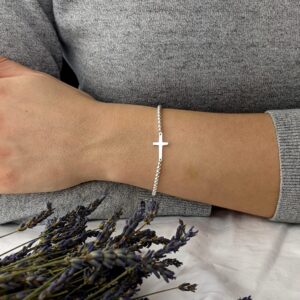 Silverly Cross Stretch 925 Sterling Silver Bracelet for Women - Ball Beaded Best Friend Bracelet - Bead Elastic String Bracelets - Christian Gifts for Women - Bracelet for Teen Boys and Teen Girls