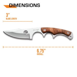 Elk Ridge - Outdoors Fixed Blade Knife - 6.75-in Overall, Mirror Finished Stainless Steel Blade, Burl Wood Handle - Full Tang Construction, 1680D Nylon Sheath - Hunting, Camping, Survival - ER-534