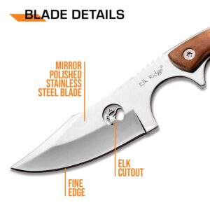 Elk Ridge - Outdoors Fixed Blade Knife - 6.75-in Overall, Mirror Finished Stainless Steel Blade, Burl Wood Handle - Full Tang Construction, 1680D Nylon Sheath - Hunting, Camping, Survival - ER-534