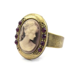 Soulbreezecollection Dark Purple Cameo Ring Adjustable Size Band Fashion Jewelry for Women Lady