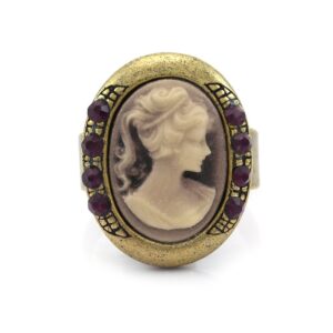 soulbreezecollection dark purple cameo ring adjustable size band fashion jewelry for women lady